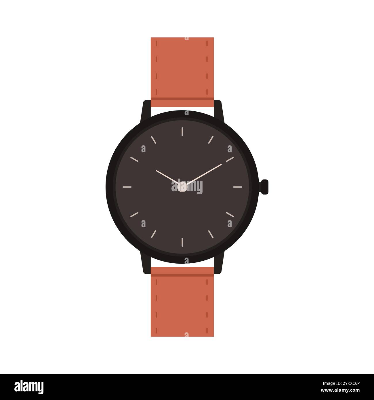 Classic analog wristwatch with round dial and brown leather strap ...