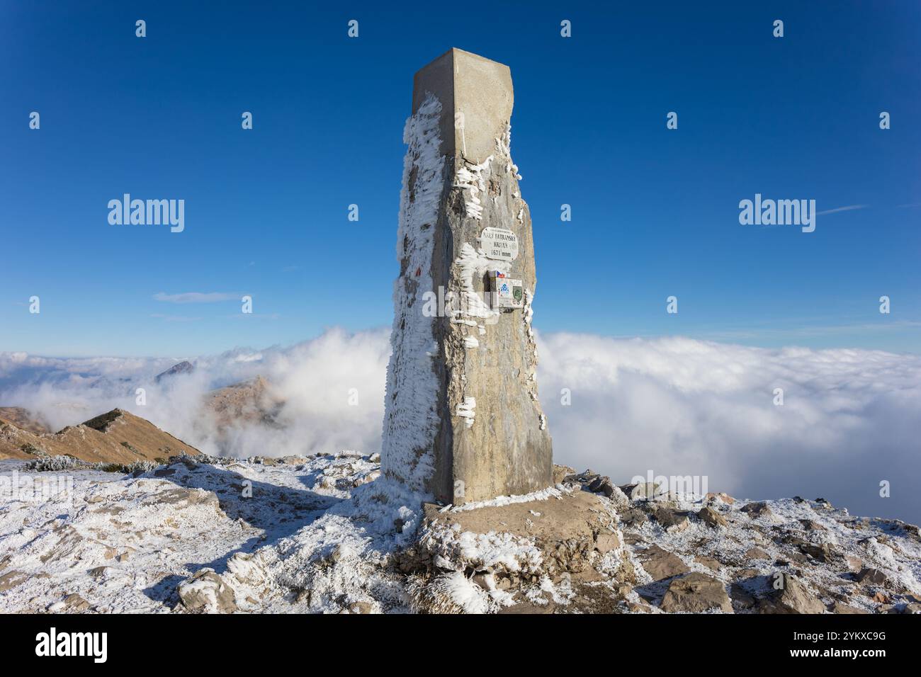 Maly Krivan, Mala Fatra, Slovakia - November 17, 2024. Stone obelisk ...