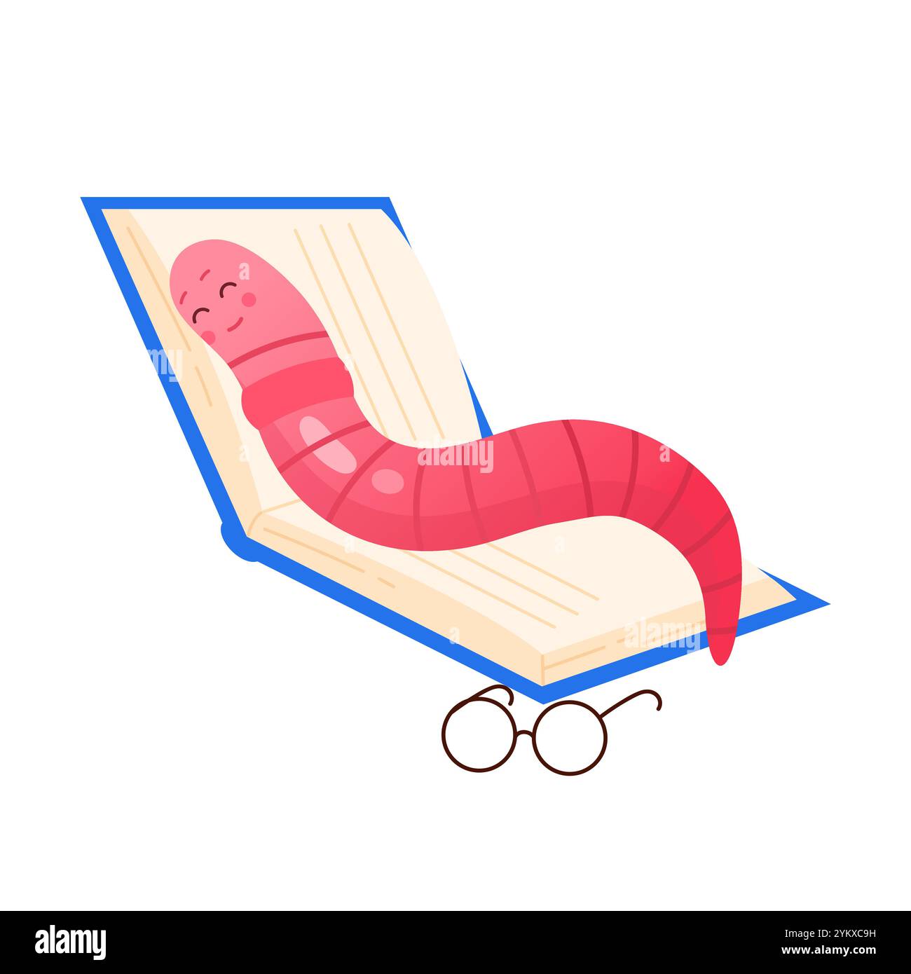 An enchanting illustration of a cute worm reading a colorful book ...