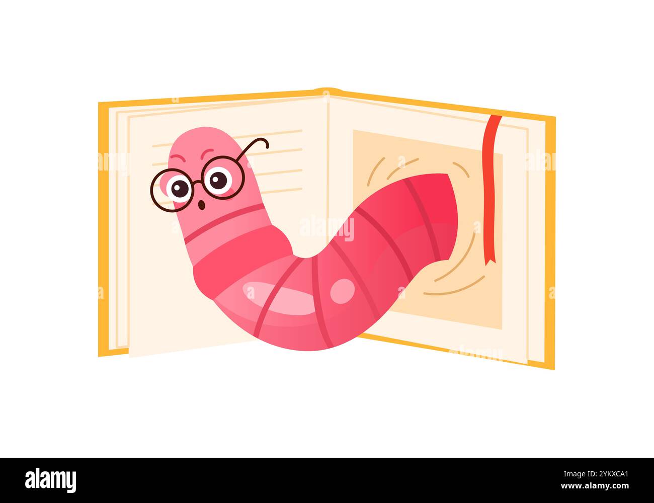 A whimsical illustration of a cartoon worm with glasses popping out of ...