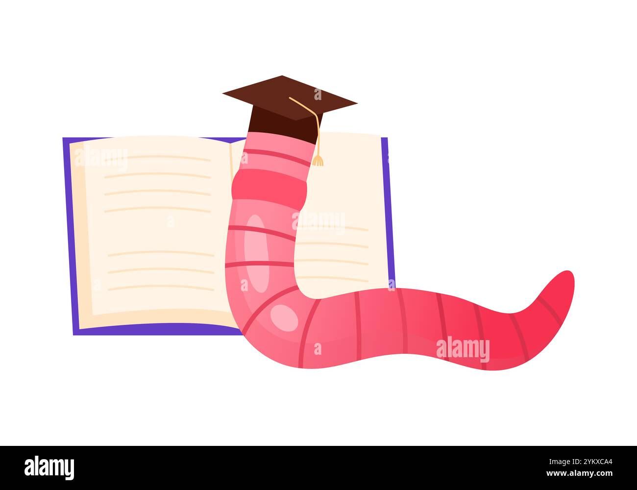 A charming and whimsical illustration of a cute little bookworm happily ...