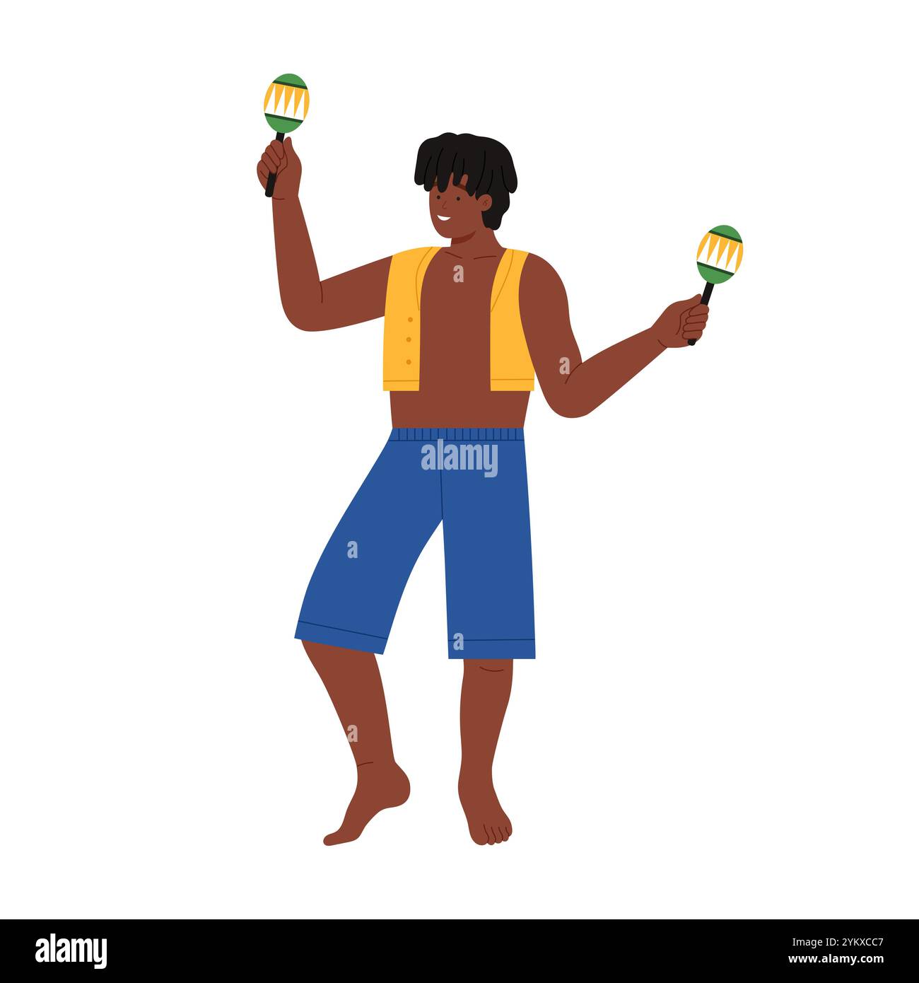 A lively illustration shows a joyful man dancing energetically with ...