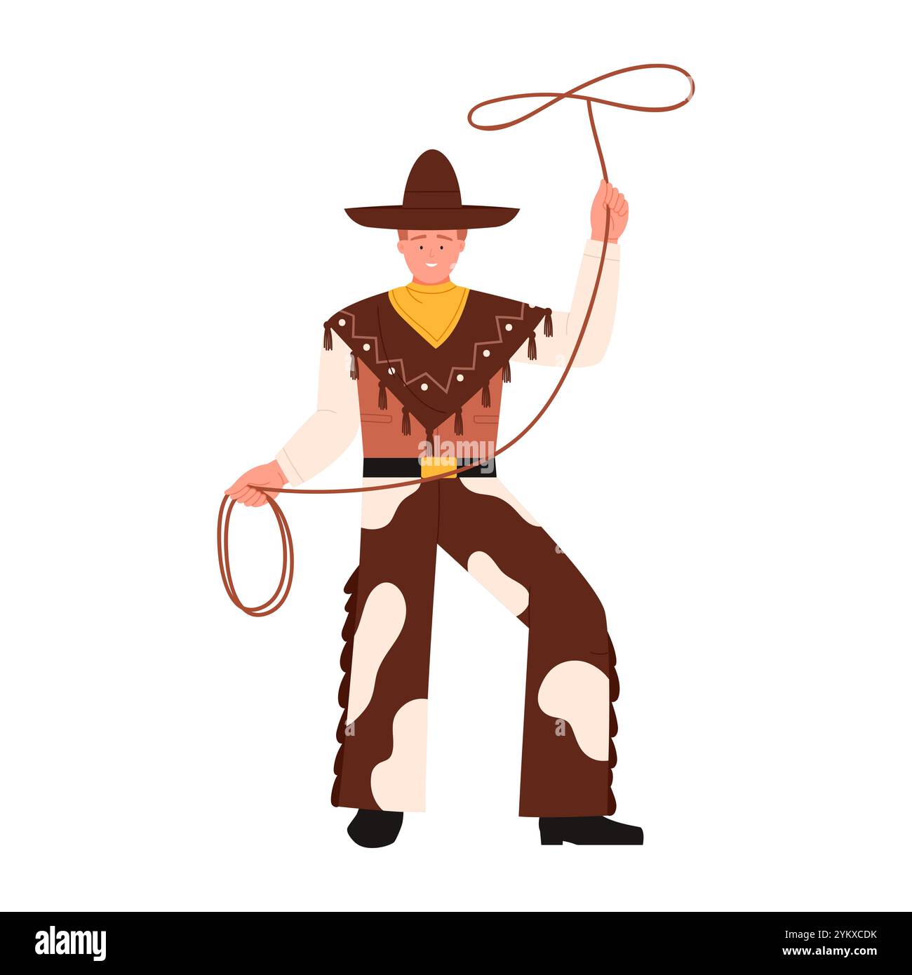 A vivid and lively cowboy character skillfully wielding a lasso, ideal ...