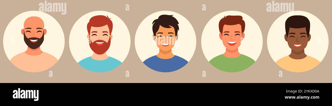 Characters avatars set. Portrait of multicultural multiethnic men with ...