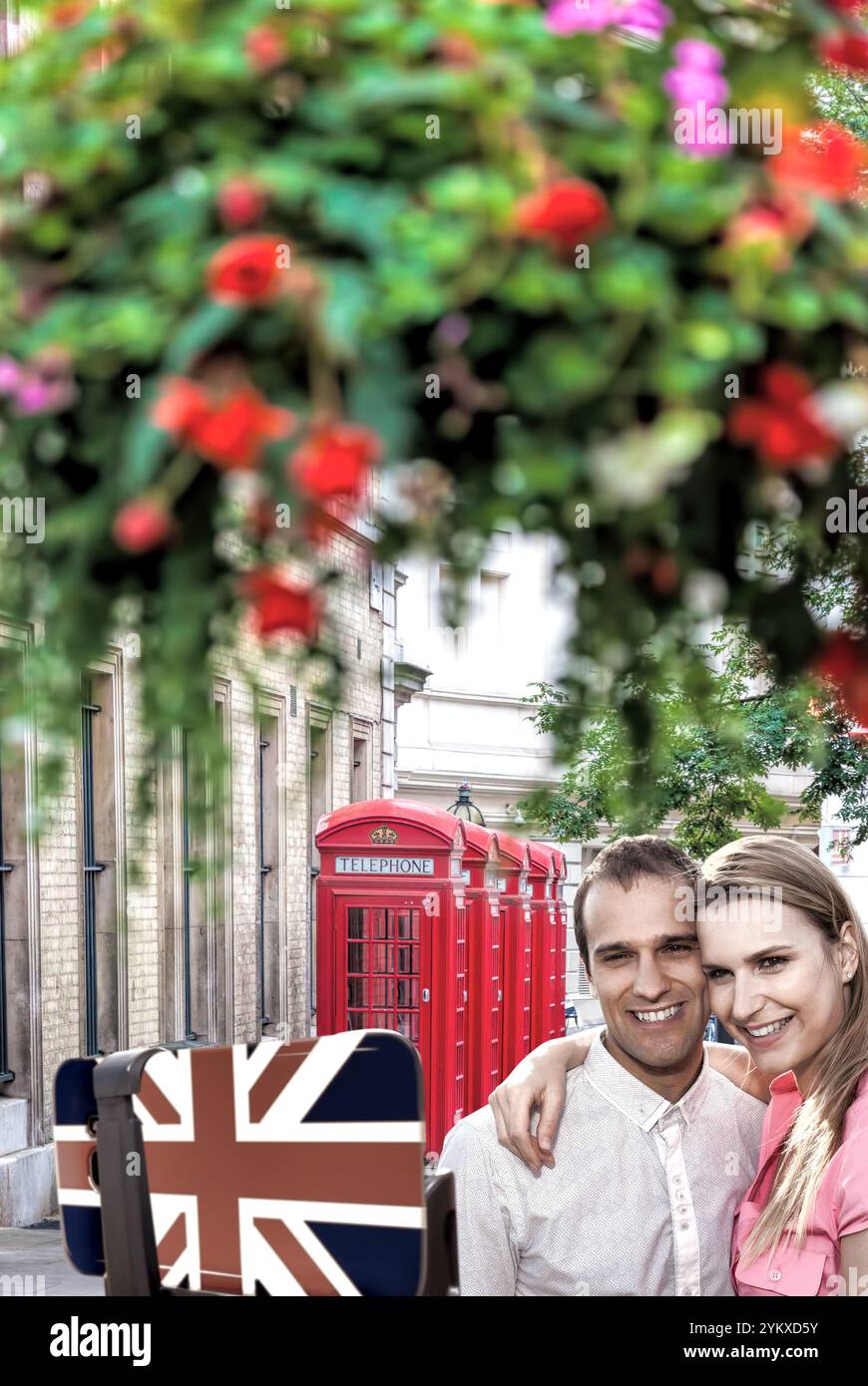 Couple in love taking a selfie portrait in front of red boots on their ...