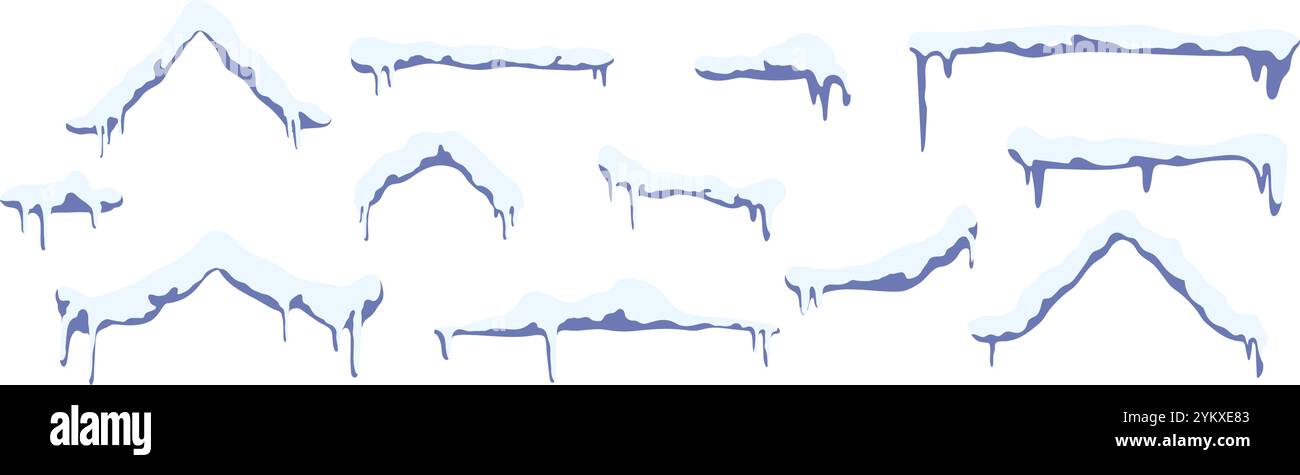 Collection of fluffy clouds in motion with dripping peaks. Snowy winter ...
