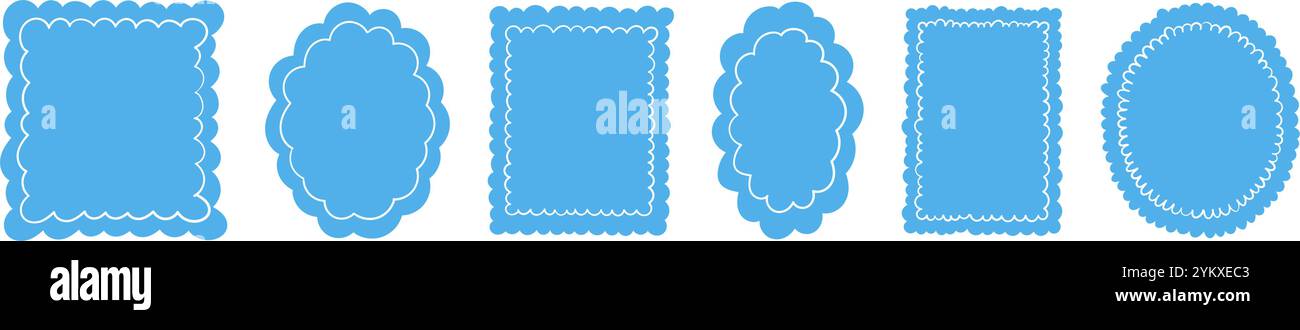 Blue Rectangle stamp with wavy edges and circular burst details. Icons ...