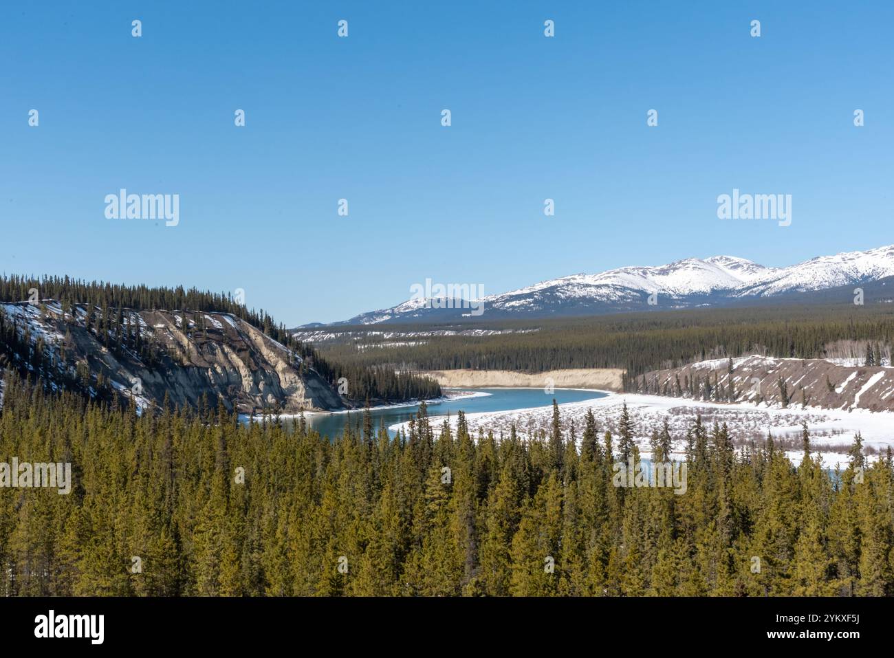 Panoramic springtime view of the melting and thawing Yukon River ...