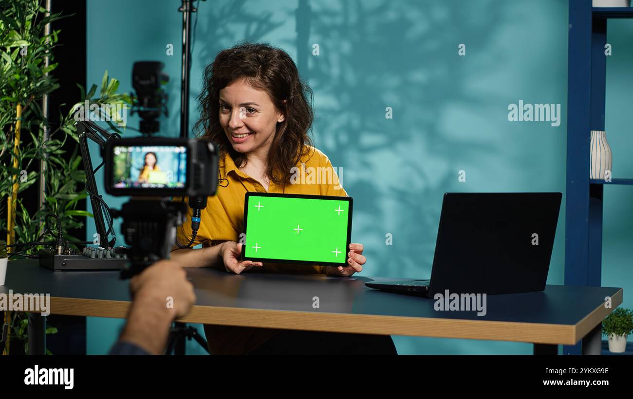 Tech guru excited to review newly released chroma key tablet, comparing features with older ...