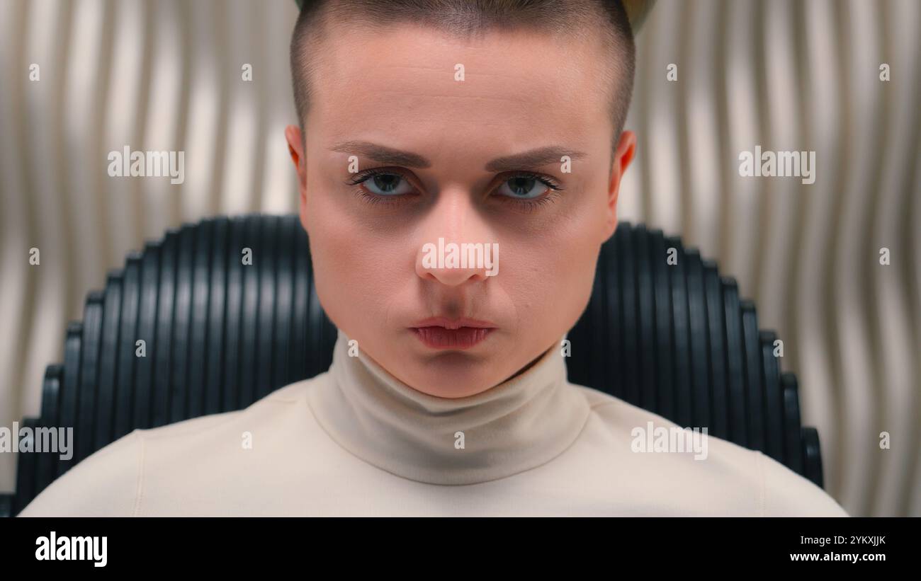 Close up woman businesswoman furious mad girl gamer Caucasian female ...