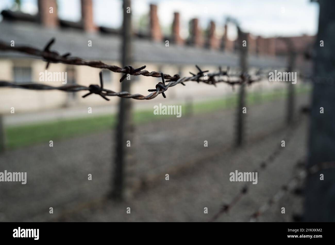 Barbed wire fence in a German concentration camp from World War II ...