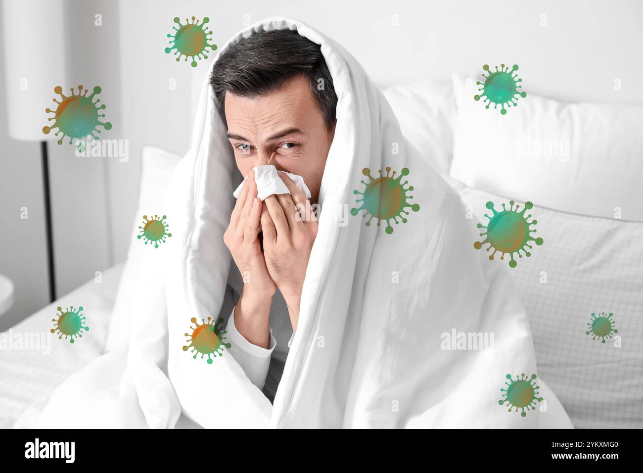 Sick man coughing sitting in hi-res stock photography and images - Alamy