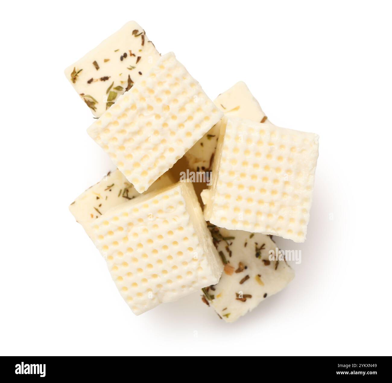Delicious cut feta cheese and spices on white background Stock Photo ...