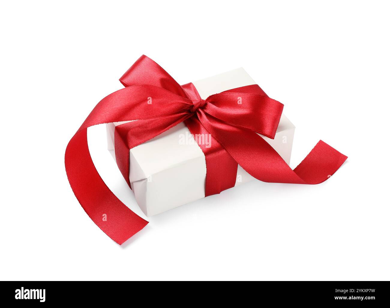 Beautiful gift box with red bow isolated on white Stock Photo - Alamy