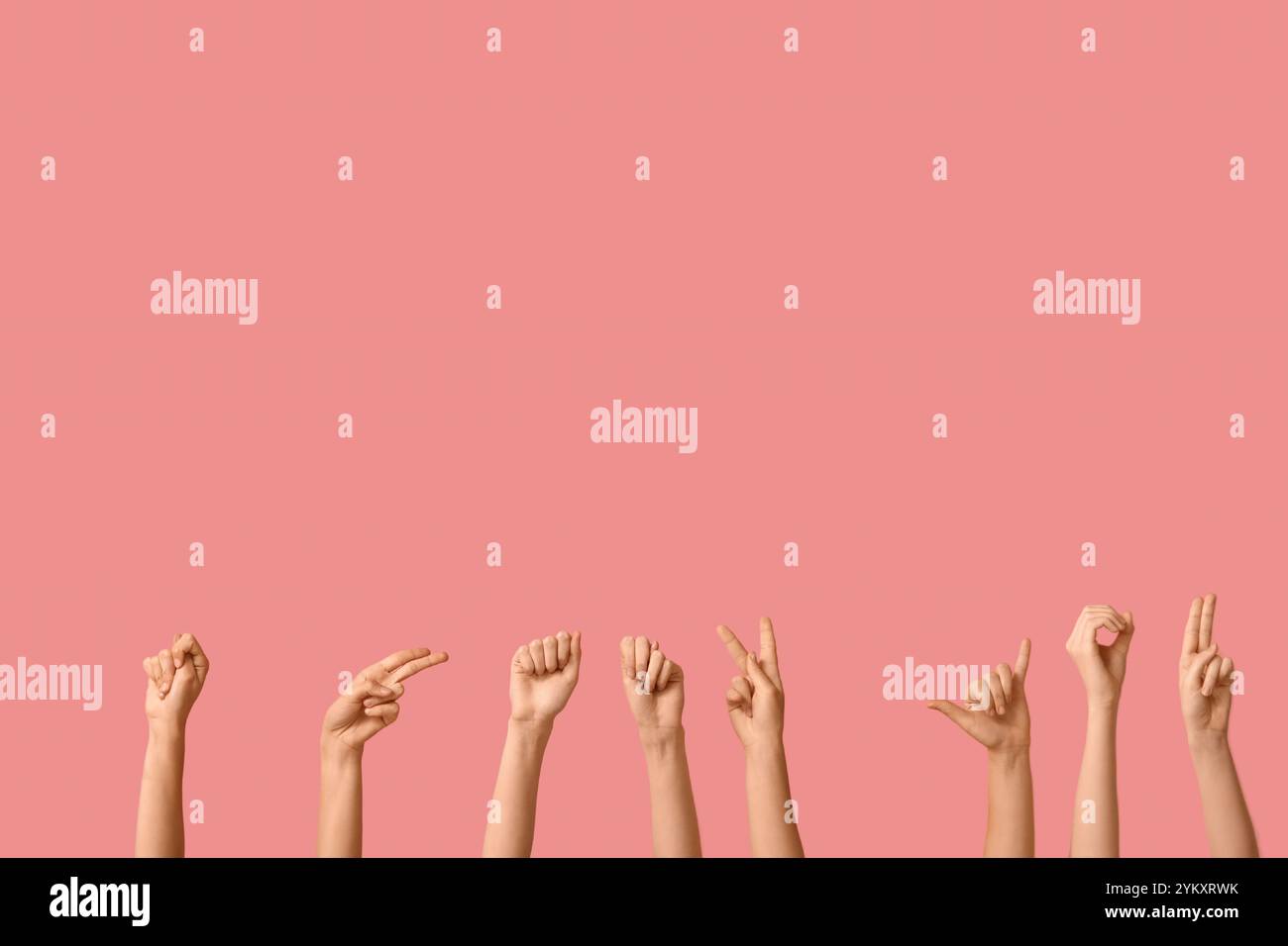 Female hands showing phrase Thank You on pink background. Sign language ...