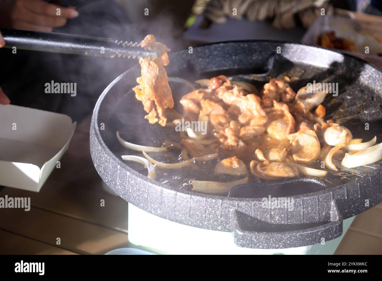 Korean Barbeque on Camping Ground with Friend at Night Stock Photo - Alamy