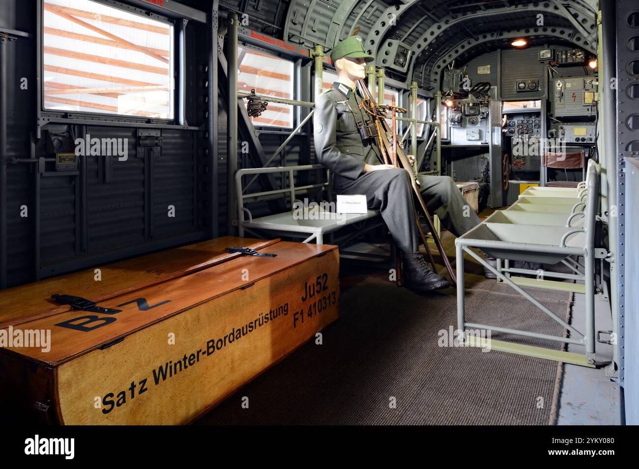 Interior of a German Luftwaffe Junkers Ju 52/3m transport aircraft as ...