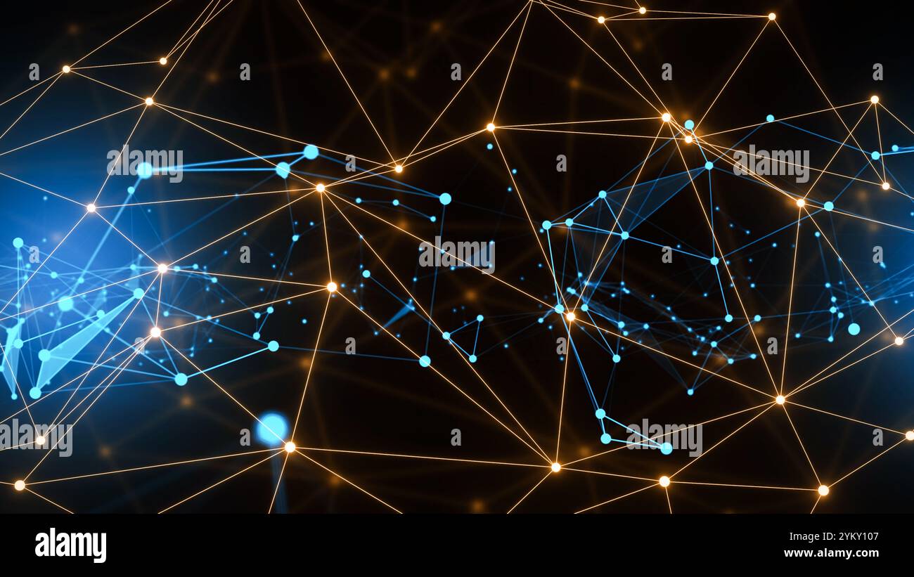 Abstract technology network with glowing nodes and lines. Modern and ...