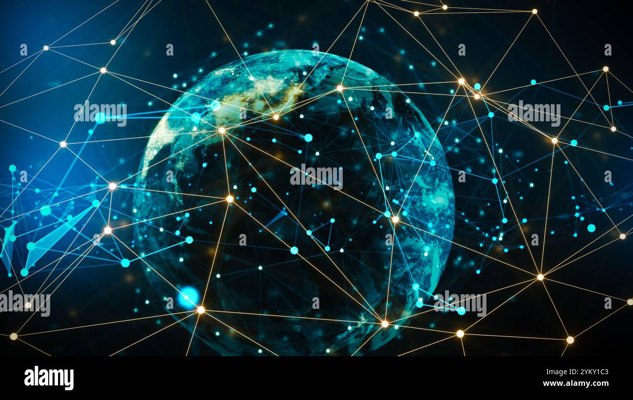 Abstract technology network with glowing nodes and lines. Modern and ...