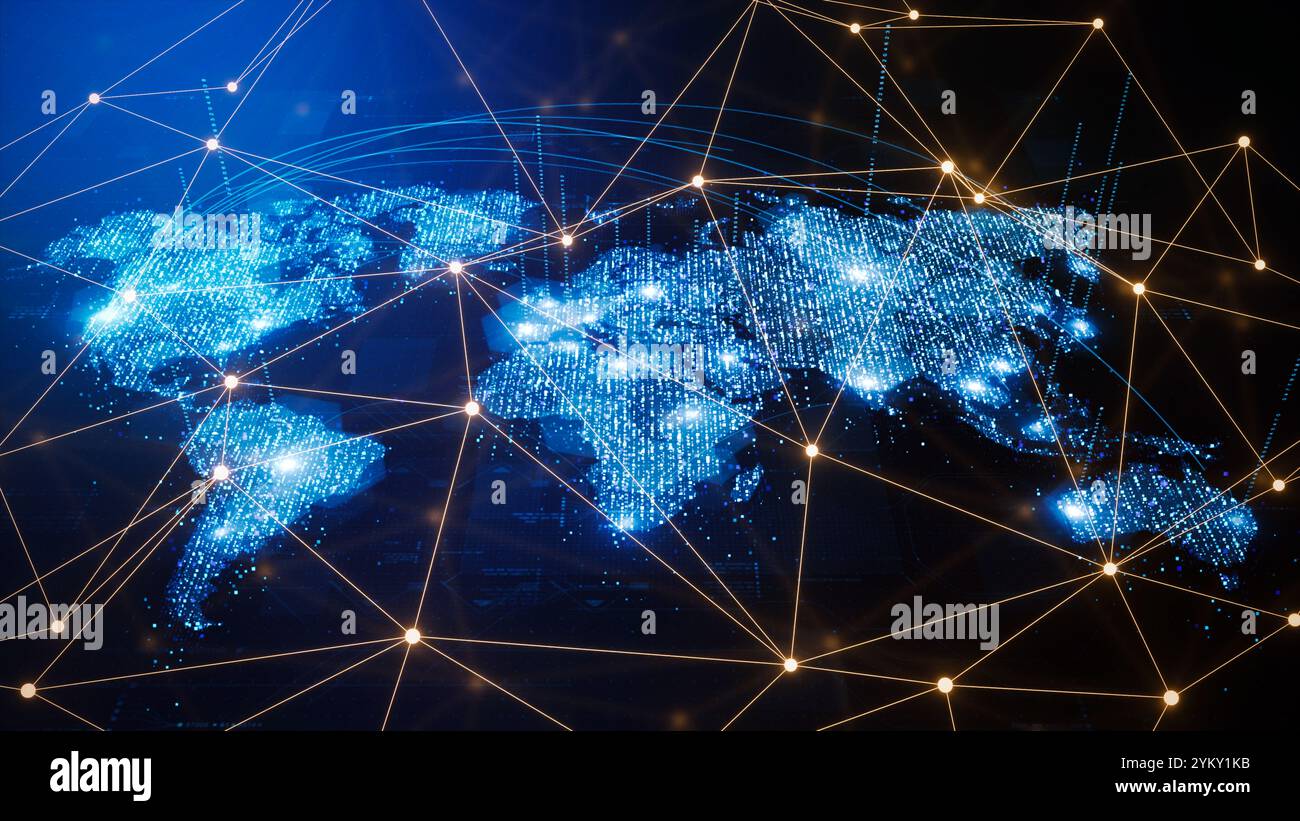 Abstract technology network with glowing nodes and lines. Modern and ...