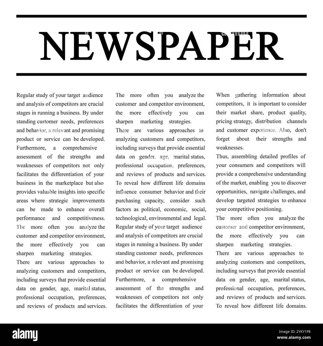 Newspaper article. Title and text on white background Stock Photo - Alamy