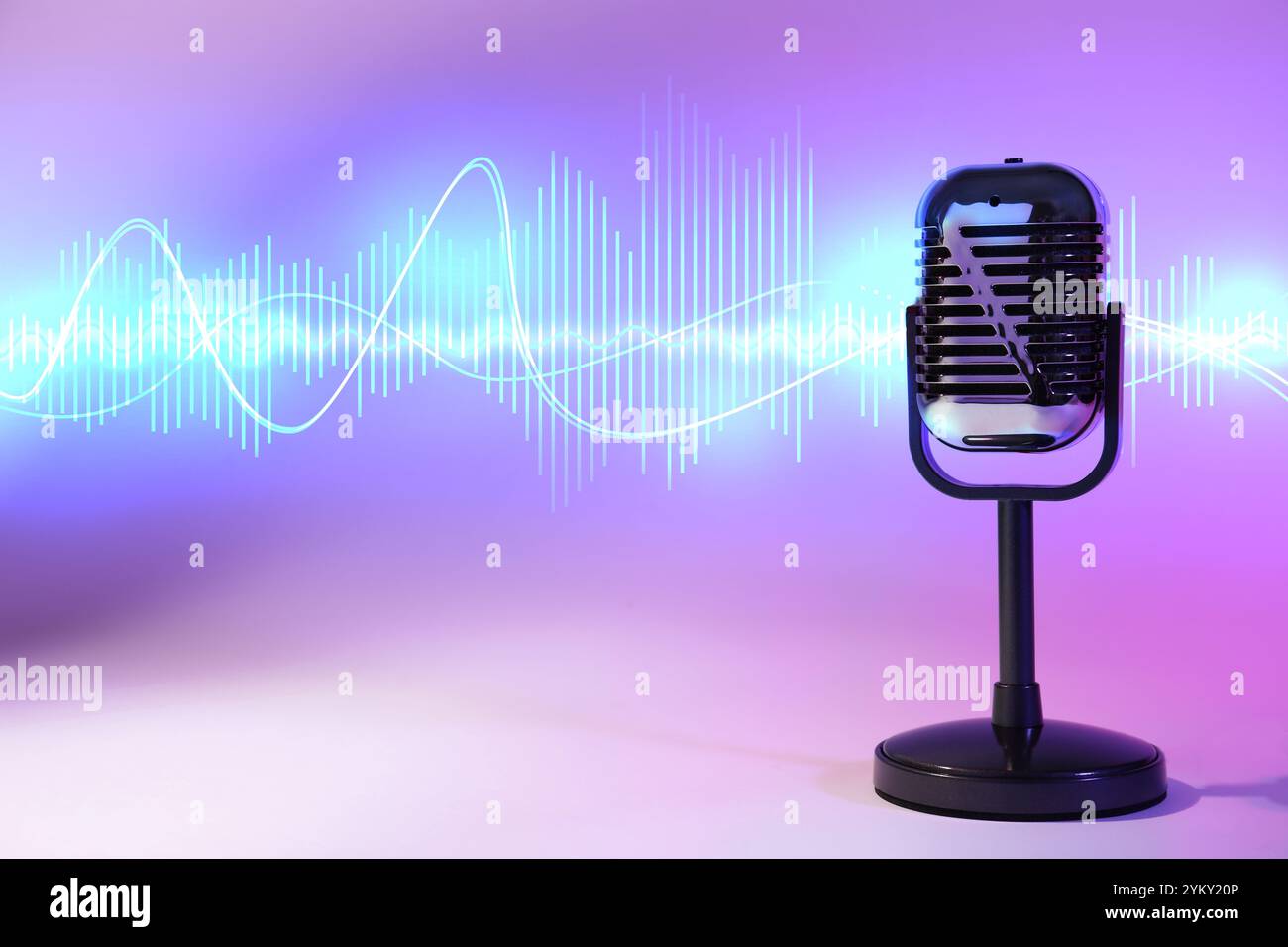 Sound wave and microphone on color gradient background Stock Photo - Alamy