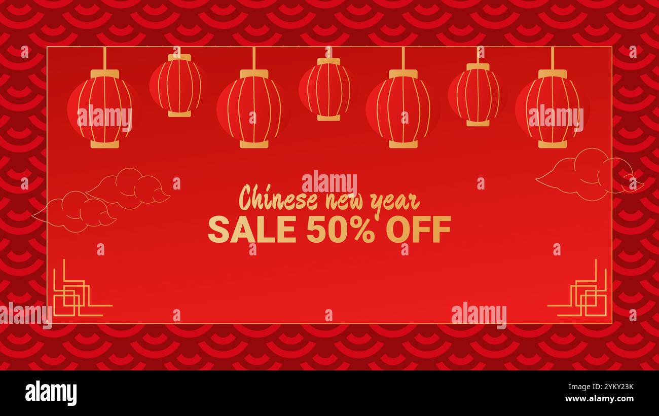 Chinese New Year discount banner red gold. Chinese lanterns ...