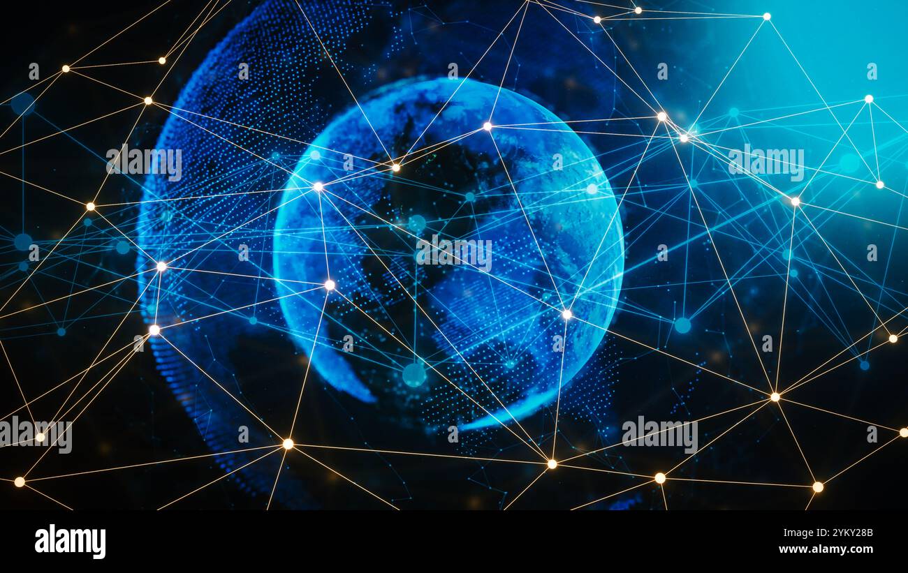 Abstract technology network with glowing nodes and lines. Modern and ...