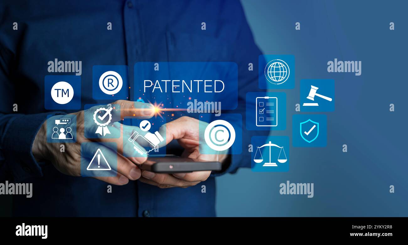 Patented patent copyright law business technology concept. businessman ...