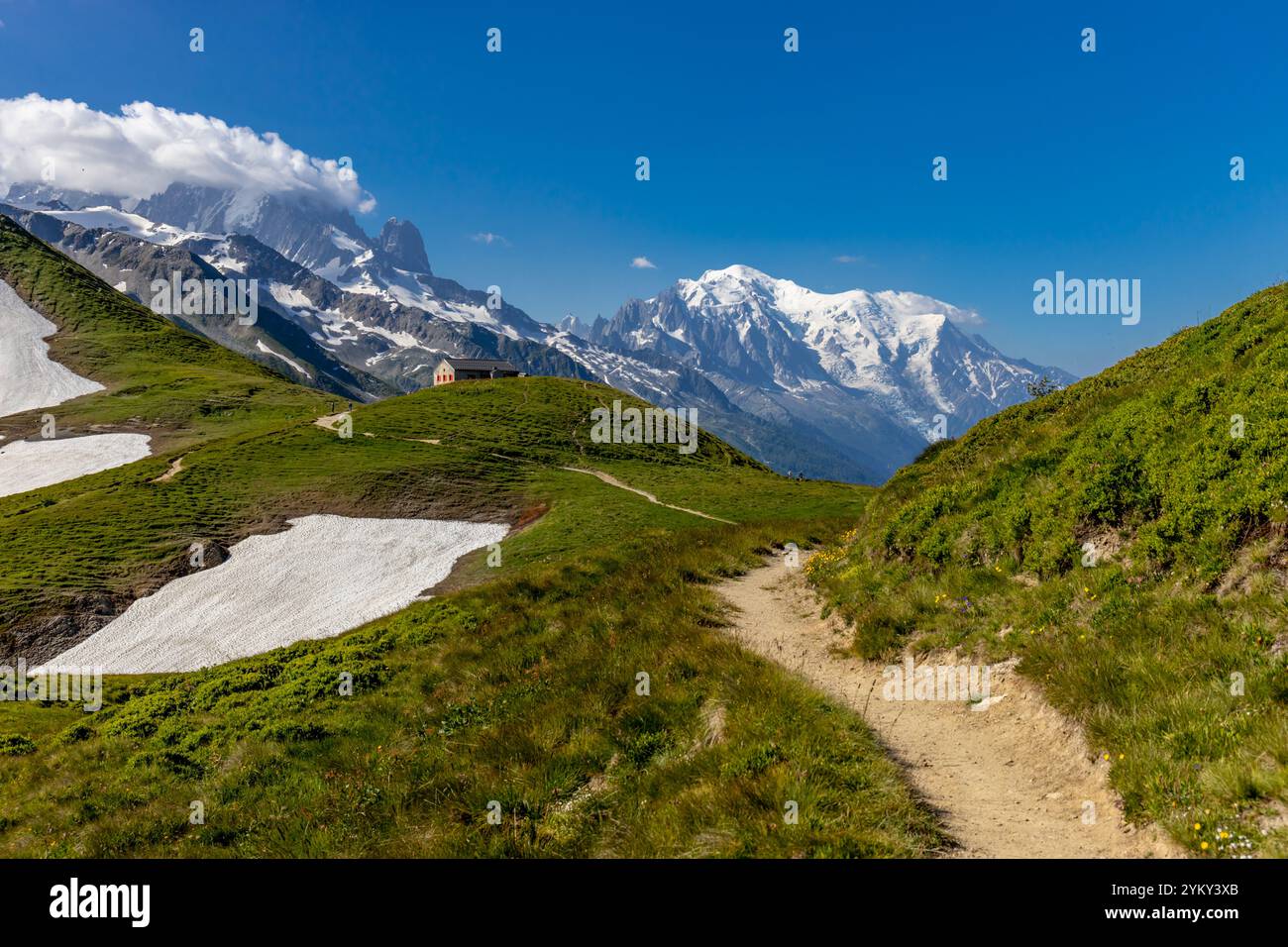 Mont Blanc snow summit, the highest peak in Europe, located in the Alps ...