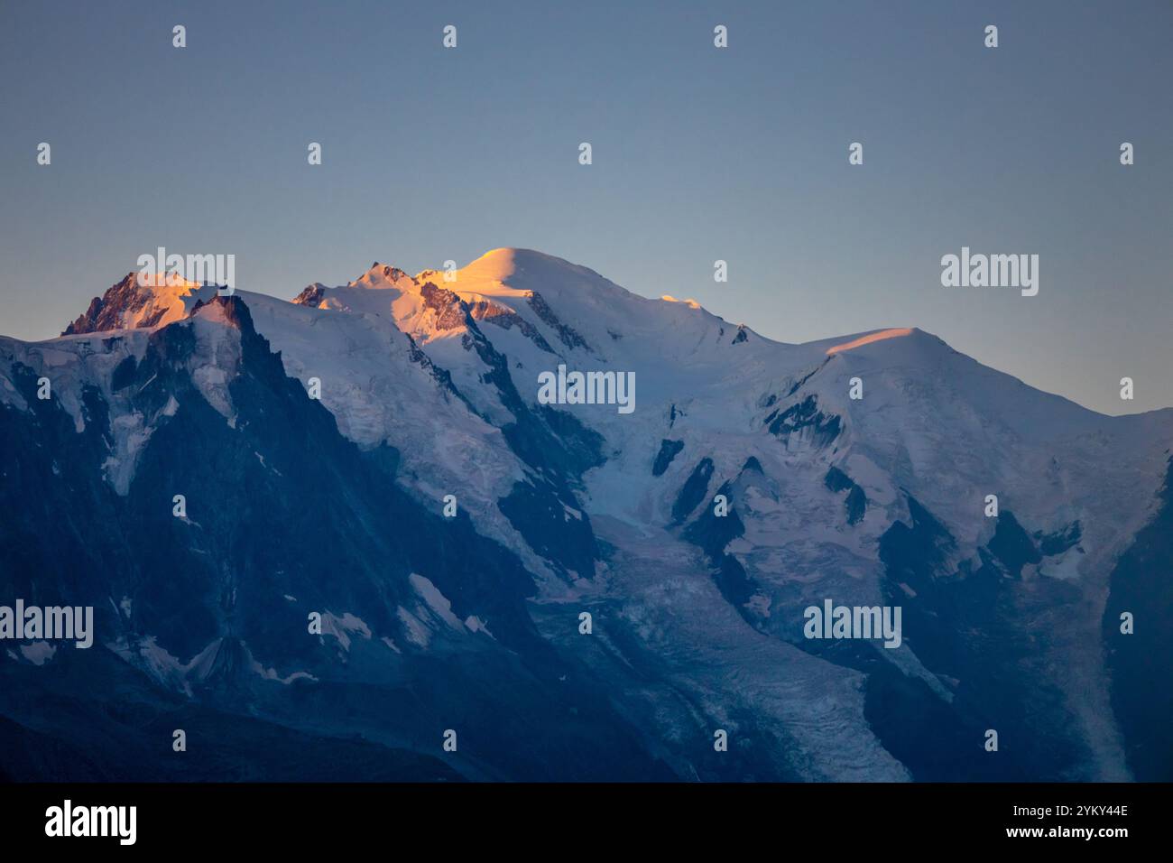 Mont Blanc snow summit, the highest peak in Europe, located in the Alps ...