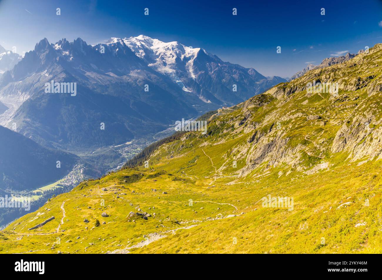 Mont Blanc snow summit, the highest peak in Europe, located in the Alps ...