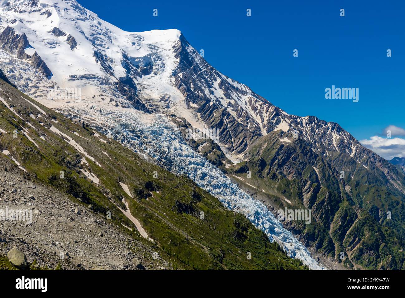 Mont Blanc snow summit, the highest peak in Europe, located in the Alps ...