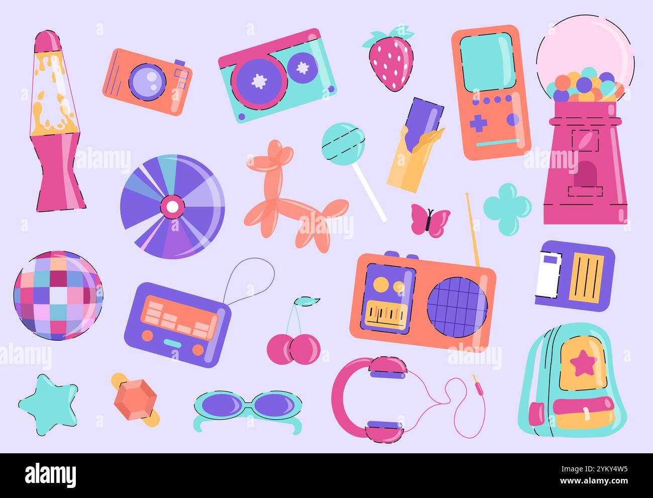 Classic 80s and 90s elements set. Vinyl disc, air balloon toy and ...