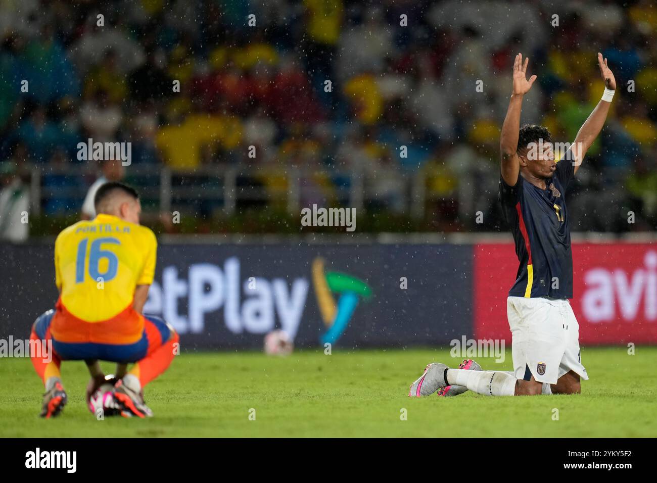 Ecuador's Kevin Rodriguez, right, celebrates his team's 1-0 victory ...
