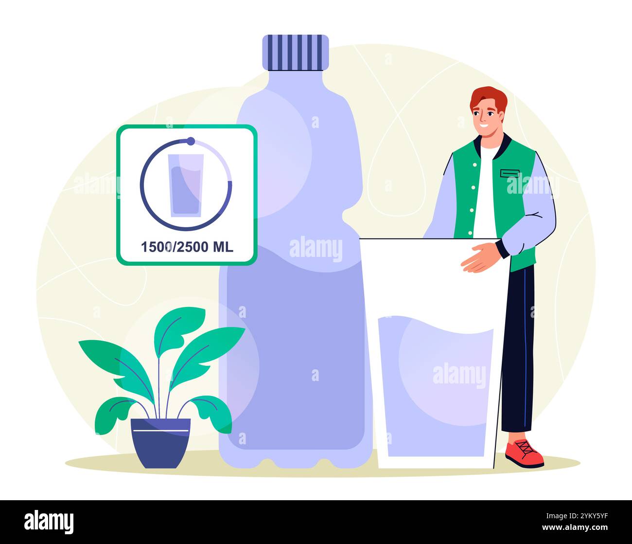 Man with water balance. Young guy with glass and bottle of water ...