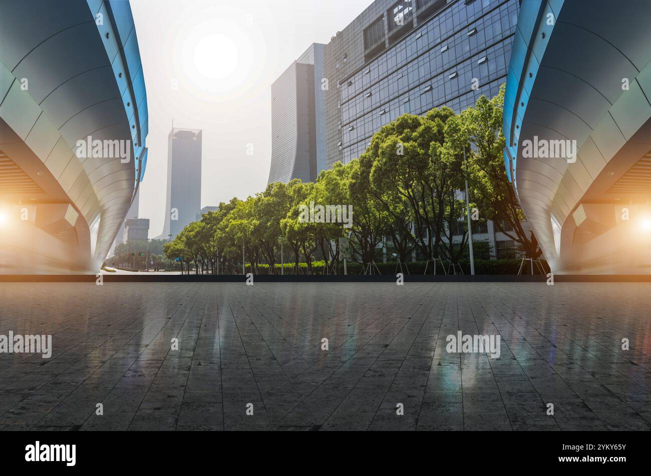 road city skyline outdoor landscape blue sky .Asphalt road square and ...