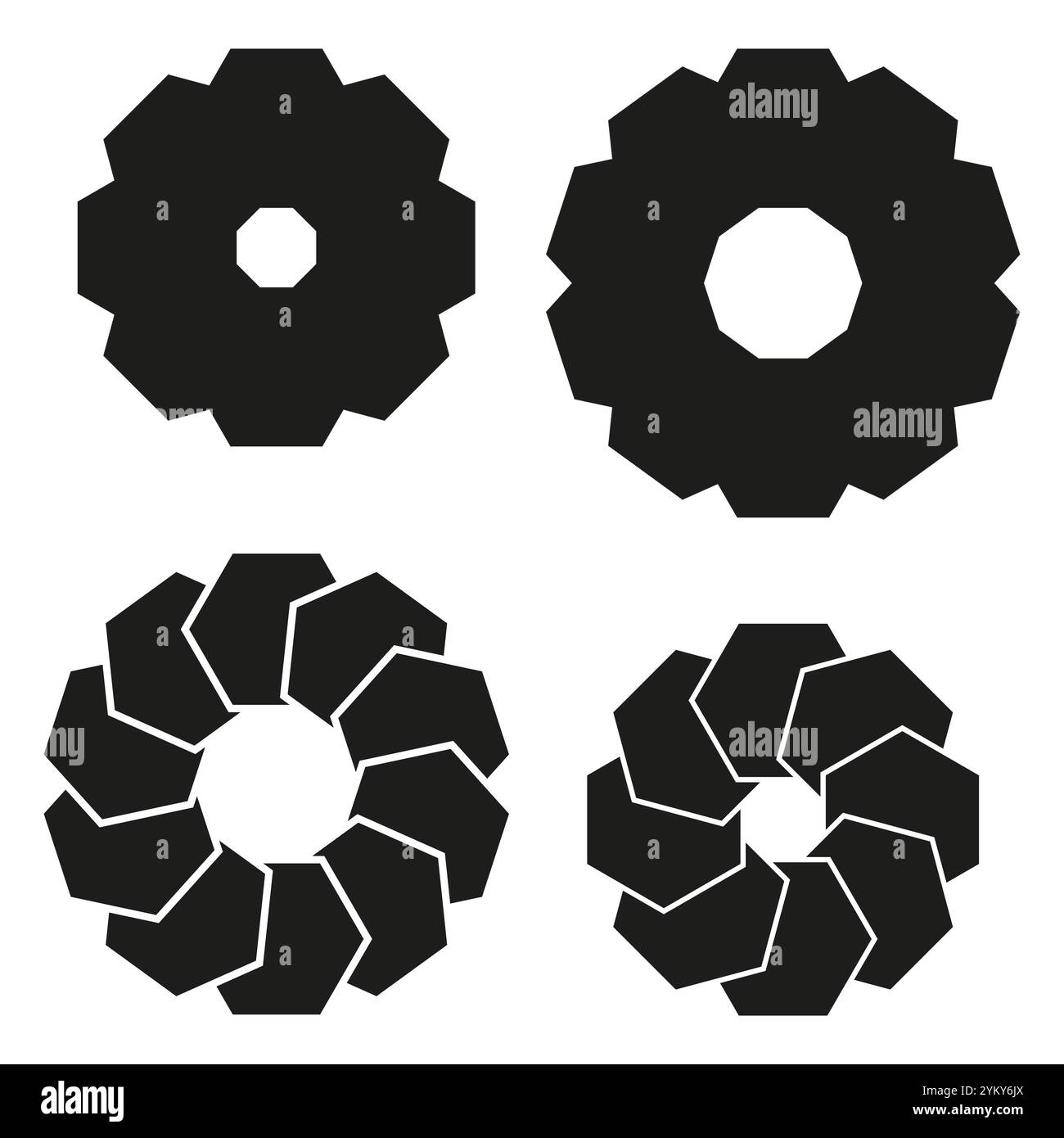 Geometric shapes icon. Abstract cogwheel design. Bold black elements ...