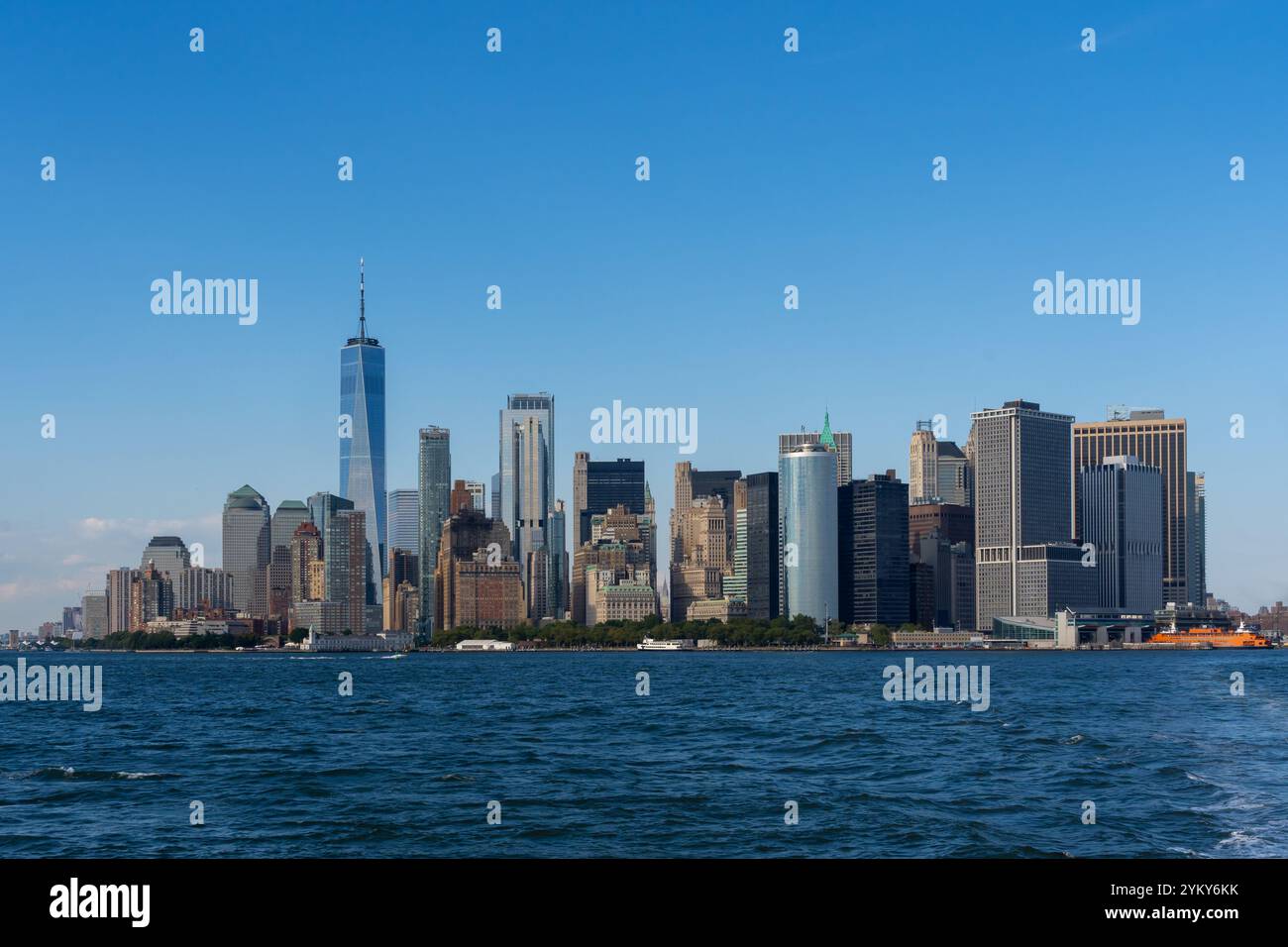 Downtown Manhattan skyline viewed from a boat. New York City, USA Stock ...