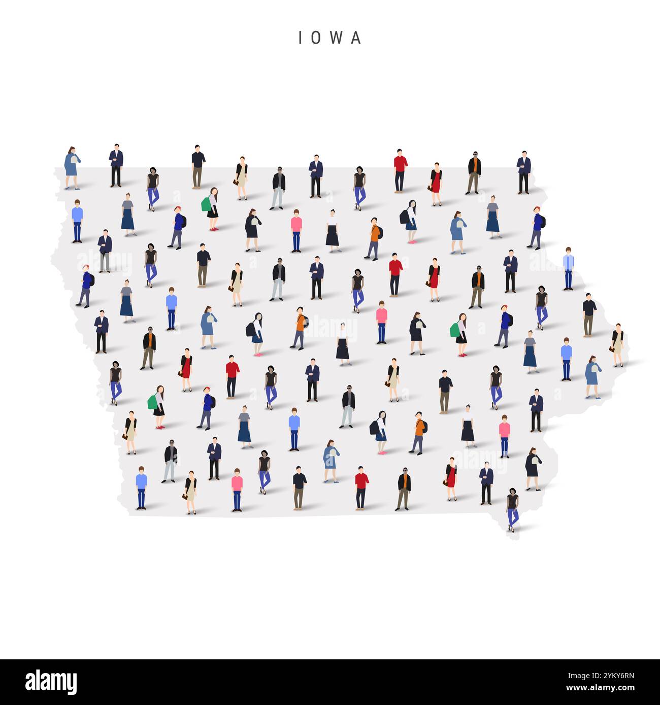 Iowa US state population map. Large group of people. Flat vector ...