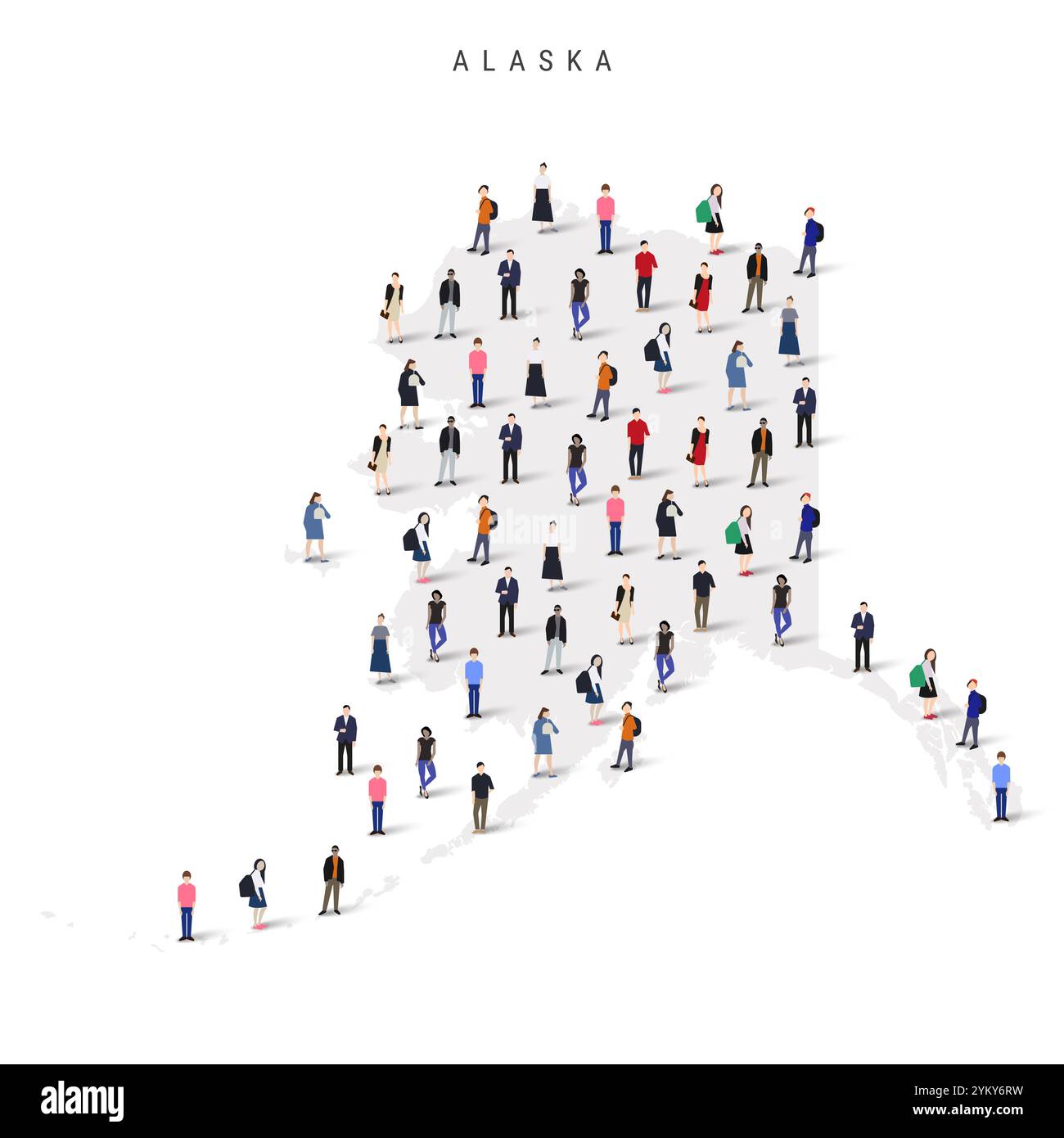 Alaska US state population map. Large group of people. Flat vector ...
