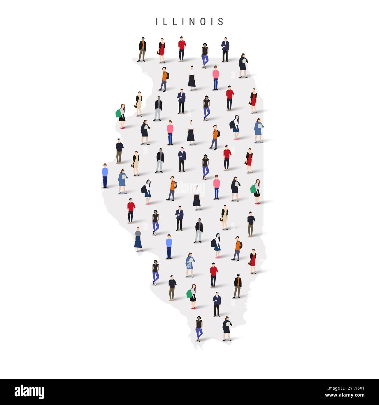 Illinois US state population map. Large group of people. Flat vector ...