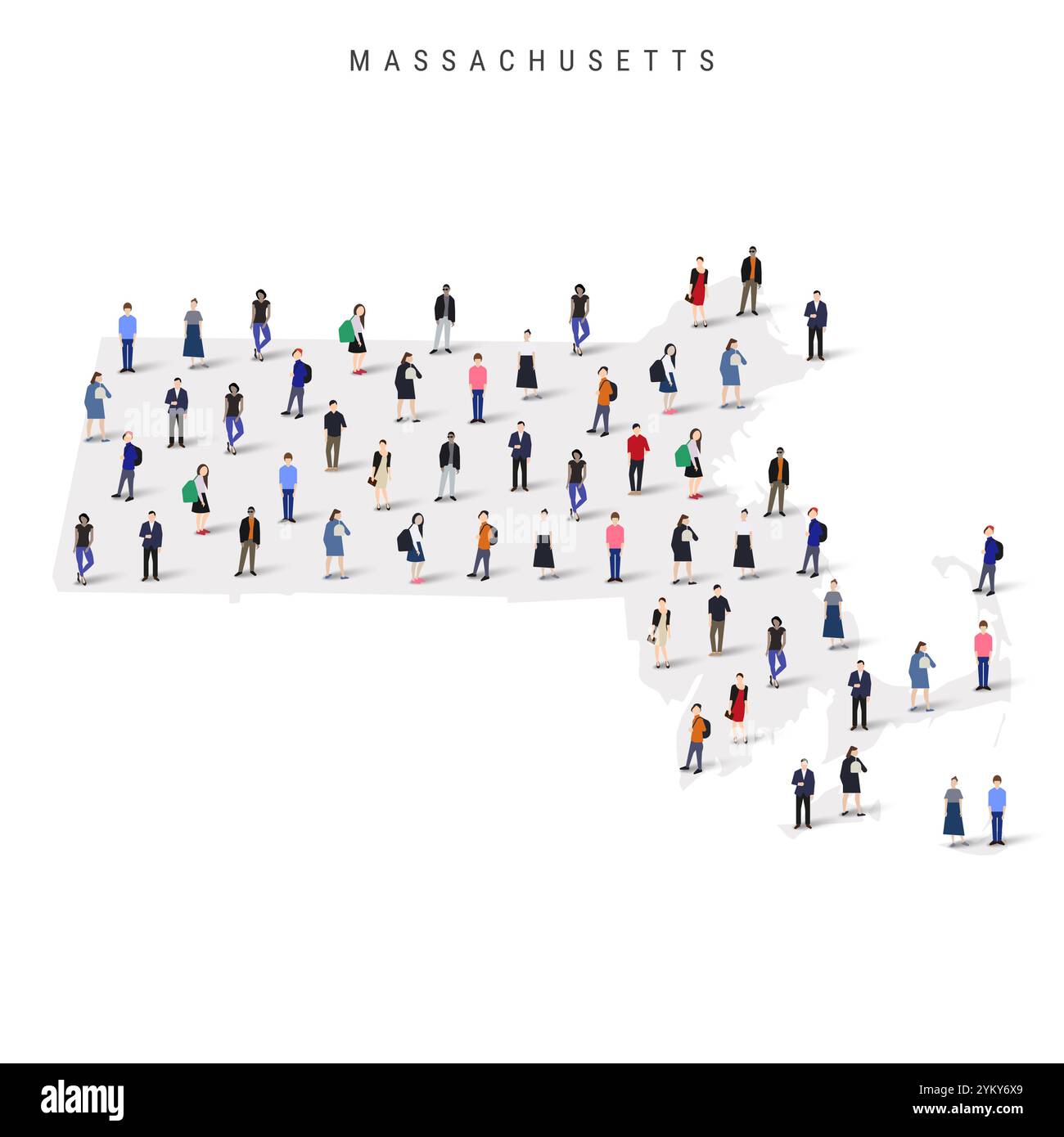Massachusetts US state population map. Large group of people. Flat ...
