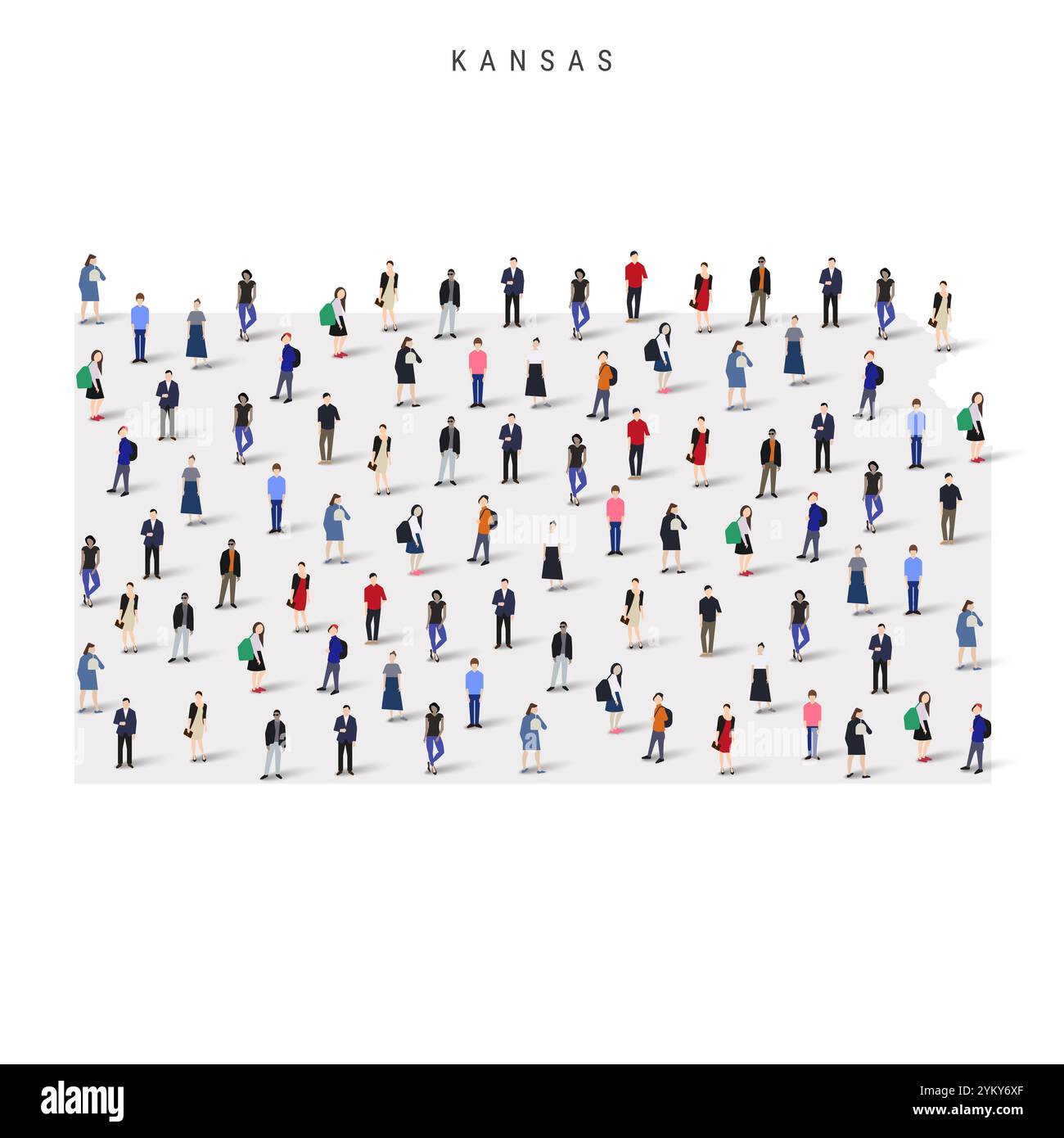 Kansas US state population map. Large group of people. Flat vector ...