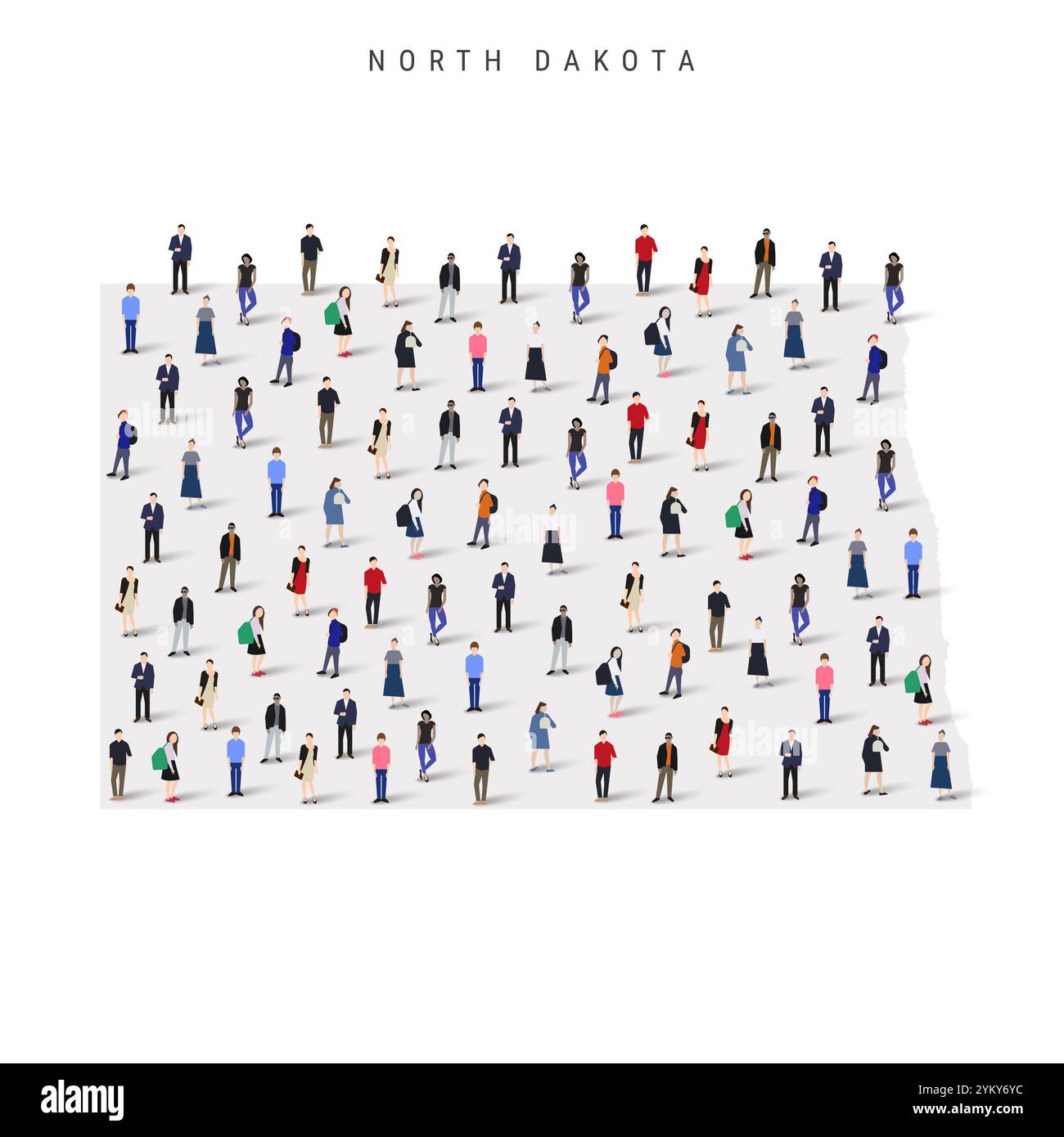 North Dakota US state population map. Large group of people. Flat ...