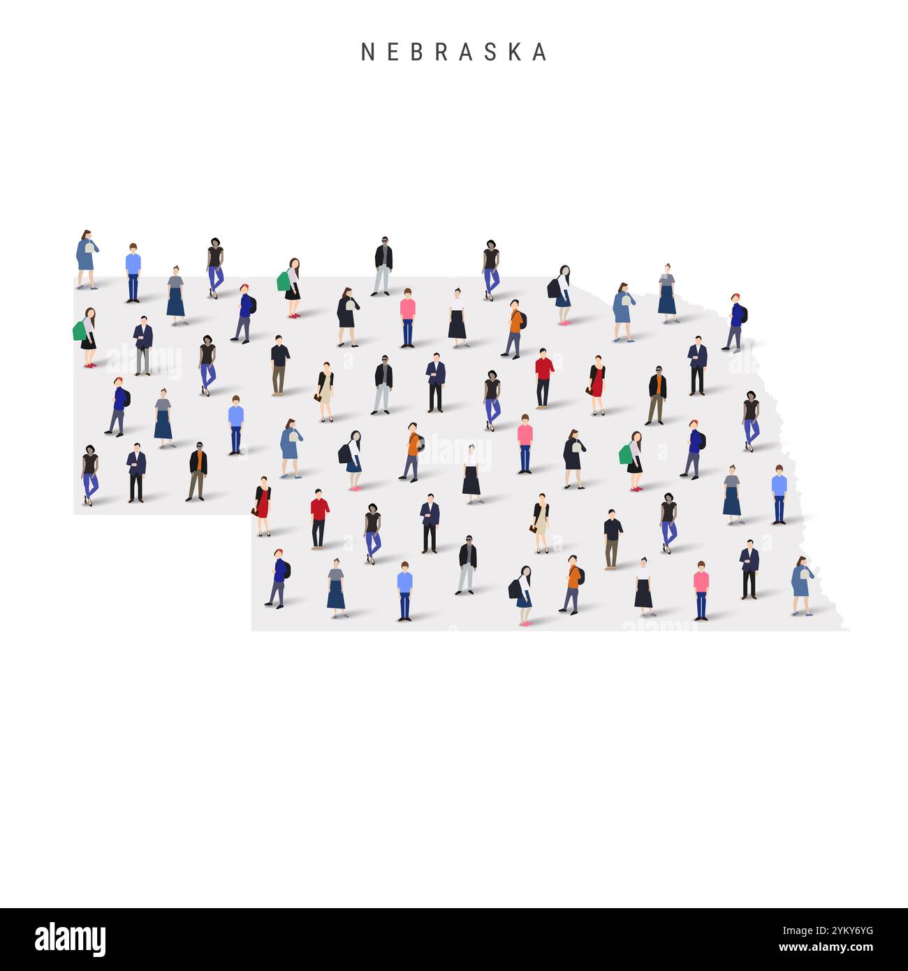 Nebraska US state population map. Large group of people. Flat vector ...