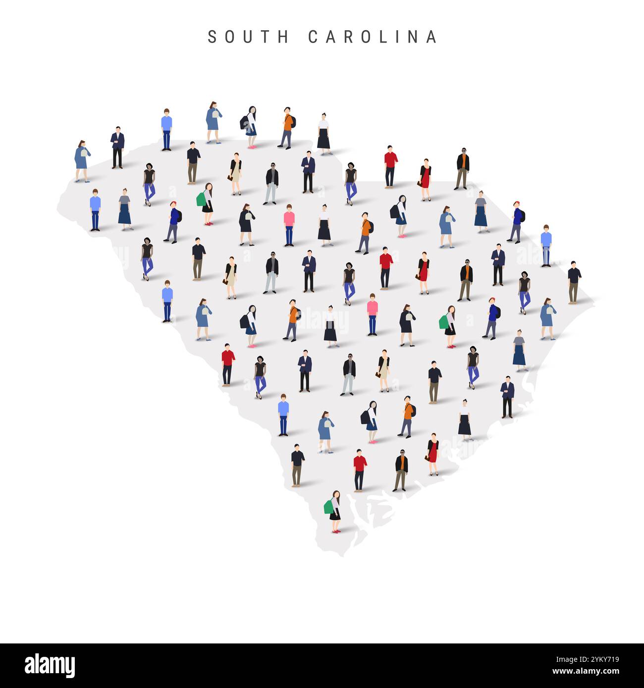 South Carolina US state population map. Large group of people. Flat vector illustration isolated ...