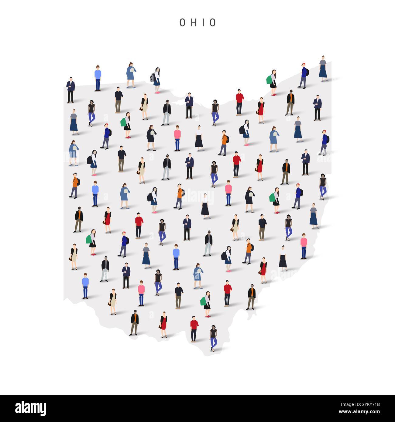 Ohio US state population map. Large group of people. Flat vector illustration isolated on white ...
