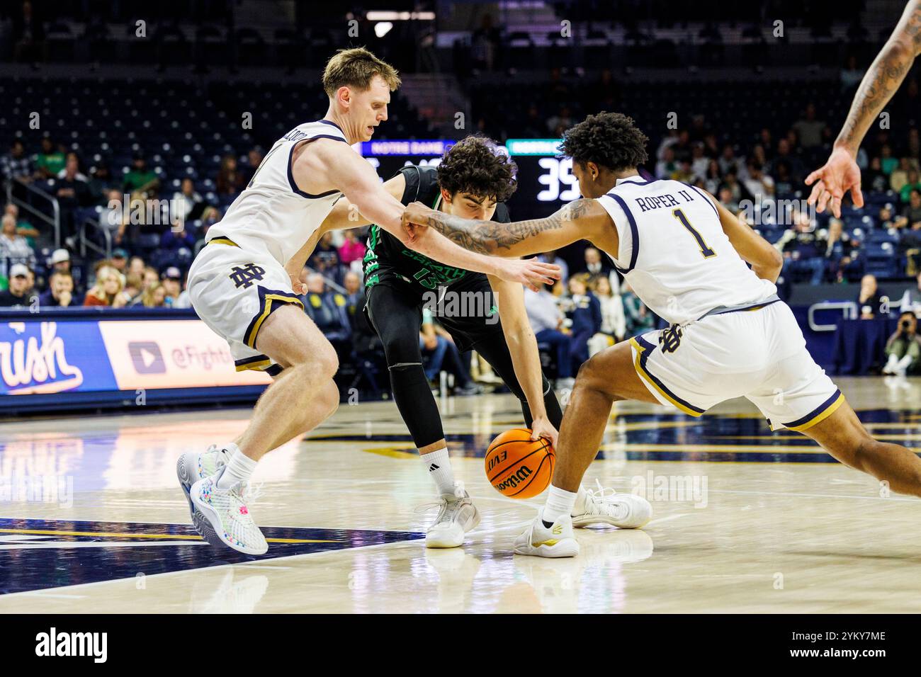 South Bend, Indiana, USA. 19th Nov, 2024. North Dakota forward George ...