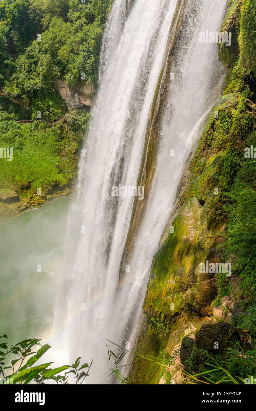 Down ngle view on the spectacular Huangguoshu waterfall and a double ...